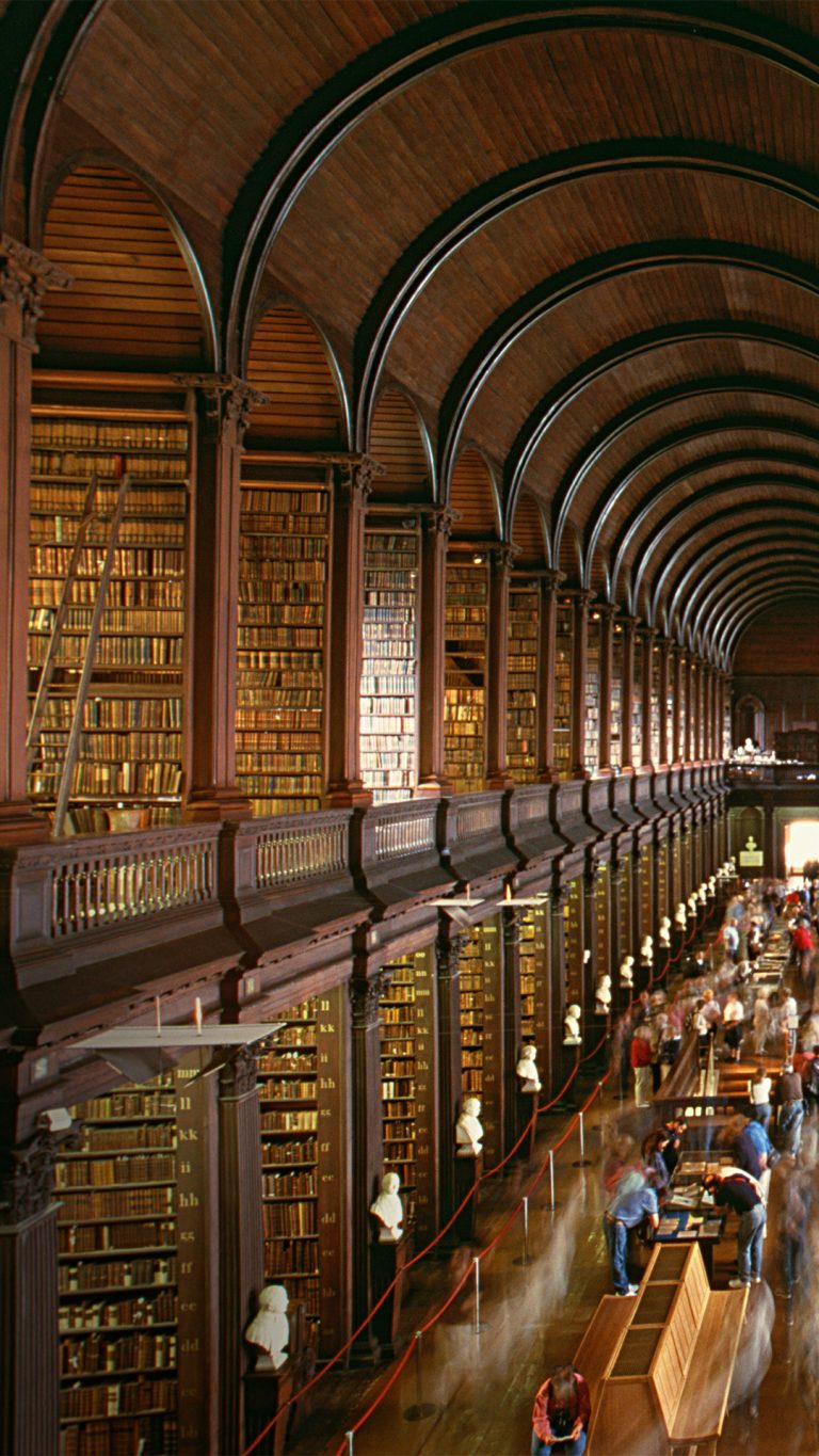 Old library, wisdom in old shelves and books, Trinity College Library ...
