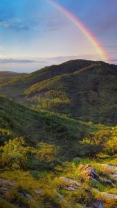 Green mountain sunset with sun and rainbow, Iceland | Windows Spotlight ...