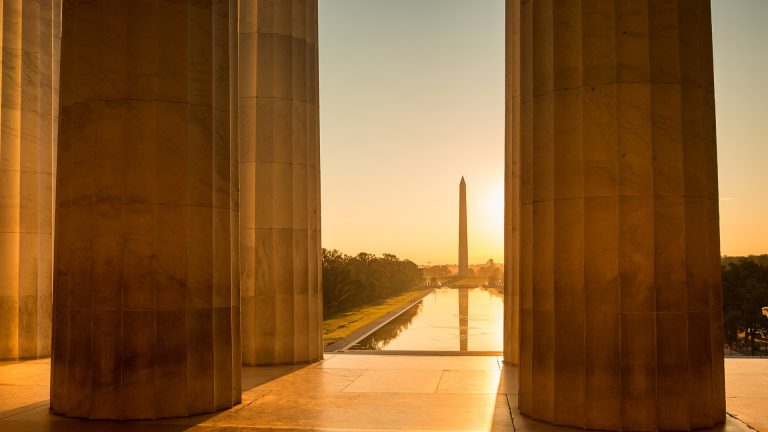 Washington Monument view from the Lincoln Memorial, Washington D.C ...