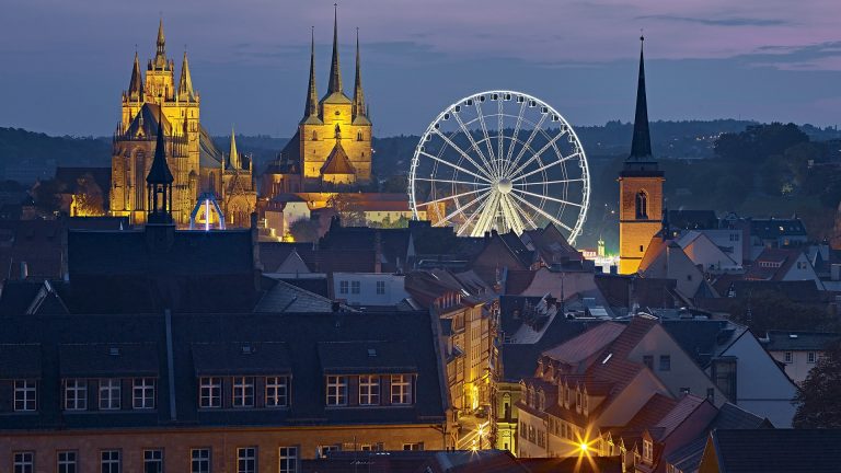 Erfurt with Ferris wheel, Cathedral and St. Severus Church at ...