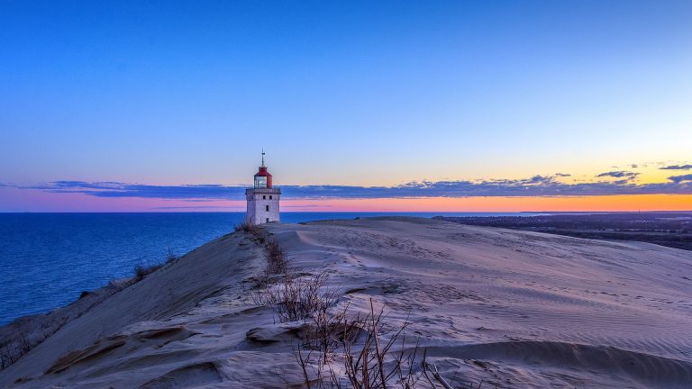 Sunrise at the lighthouse of Rubjerg Knude near Hjørring, Denmark ...