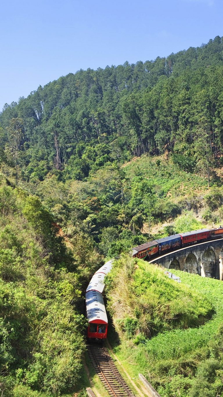 A train crossing the Nine Arches Bridge, Badulla railway, Uva Province ...