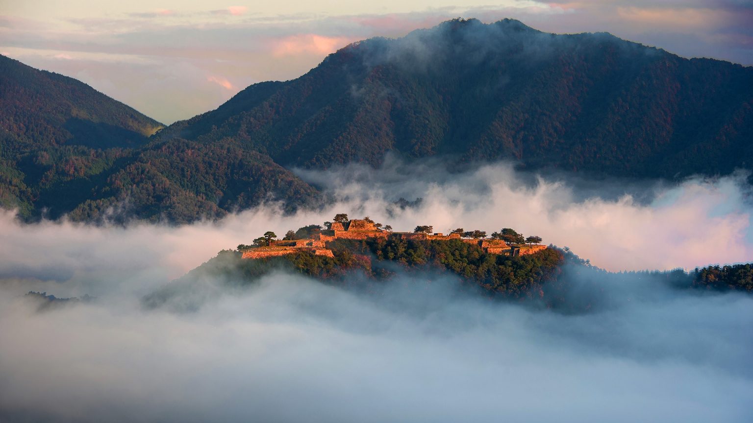 Takeda Castle ruins at sunrise, Asago, Hyōgo Prefecture, Japan ...