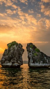 Aerial view of Hon Ga Choi Island or Trong Mai Island, Halong Bay ...