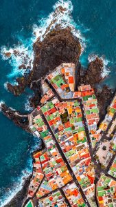 Aerial view of colorful houses, Tenerife, Canary Islands, Spain ...