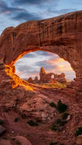Evening light over North Window with Turret Arch, Arches National Park ...