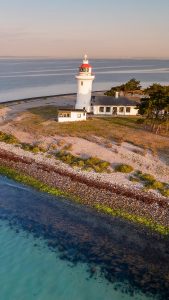 Lighthouse Sletterhage Fyr near Knebel, Helgenæs peninsula, Djursland ...
