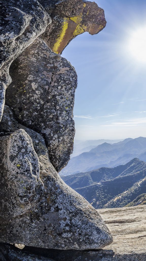 Moro Rock against sun, granite dome rock formation in Sequoia National ...