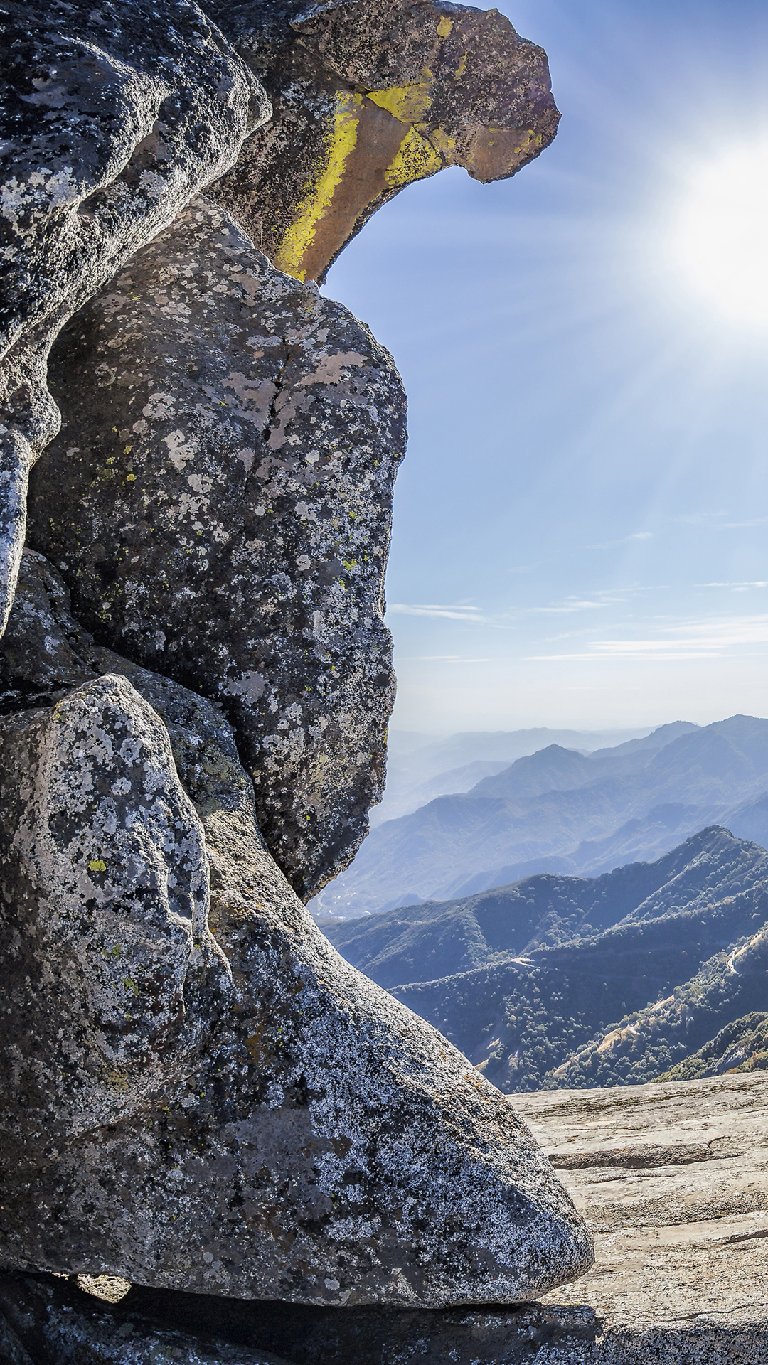 Moro Rock against sun, granite dome rock formation in Sequoia National ...