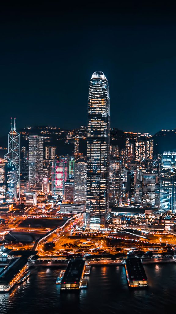 Illuminated buildings in city at night, Hong Kong SAR, China | Windows ...
