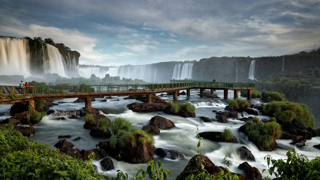 Viewing platform beneath Floriano Falls at Iguazu Falls, Iguaçu ...