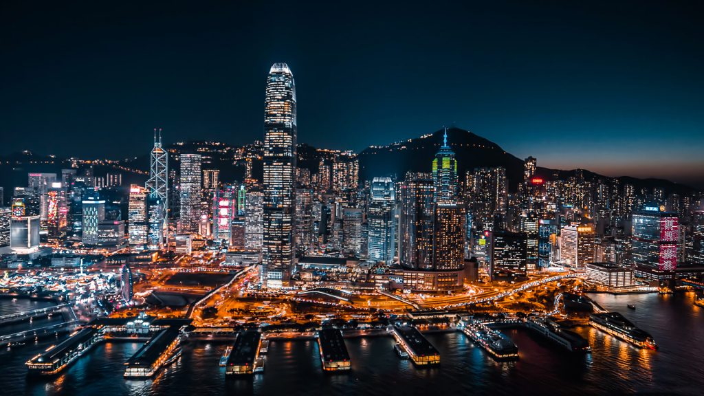 Illuminated buildings in city at night, Hong Kong SAR, China | Windows ...